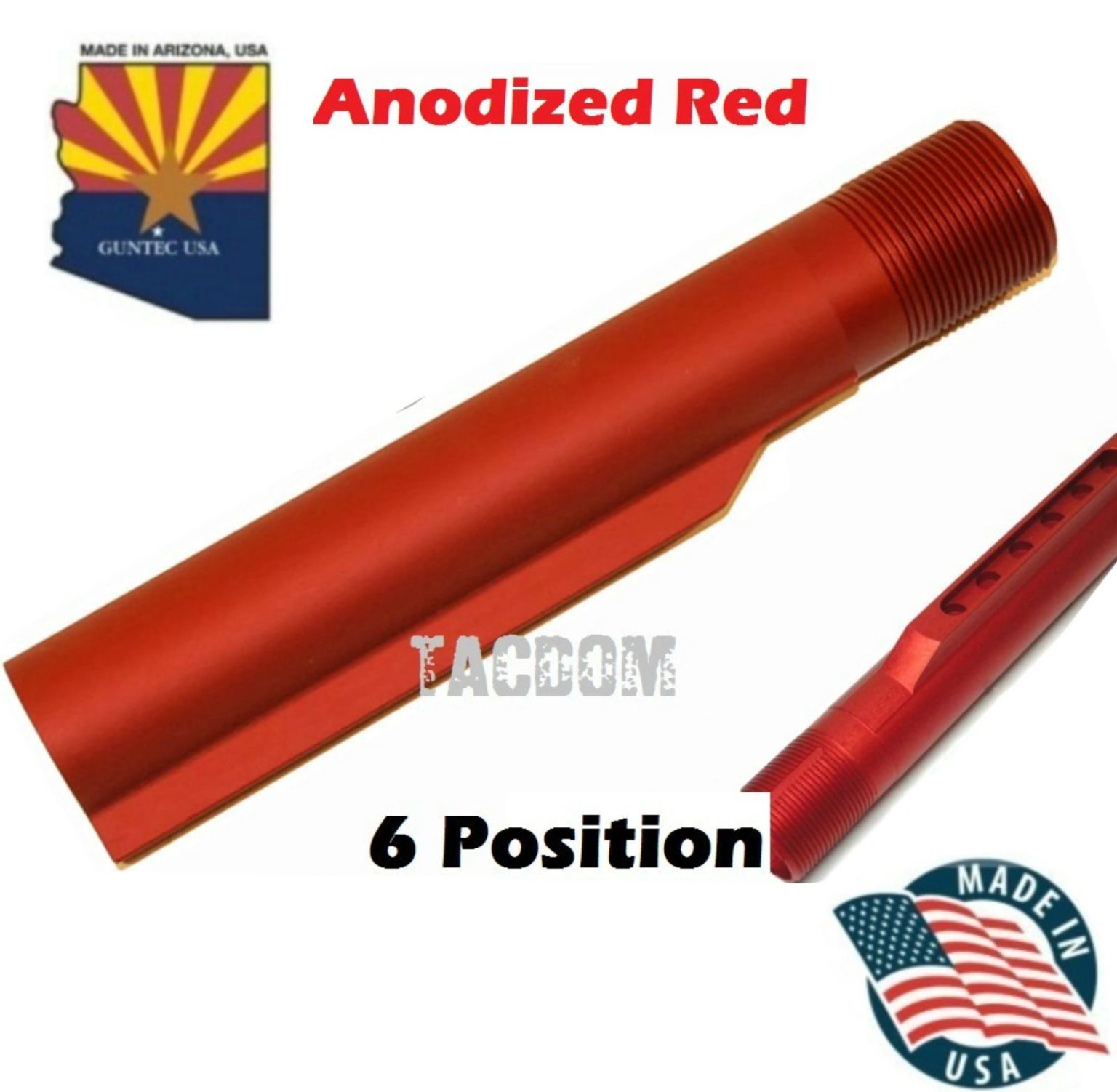 GUNTEC USA Red Milspec 6 position buffer tube for AR15 AR Platform ...