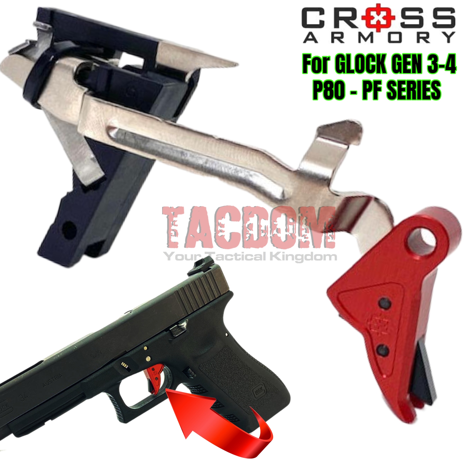 CROSS ARMORY USA “Drop-In” Flat Face HYBRID Trigger for Glock GEN 3 4 ...