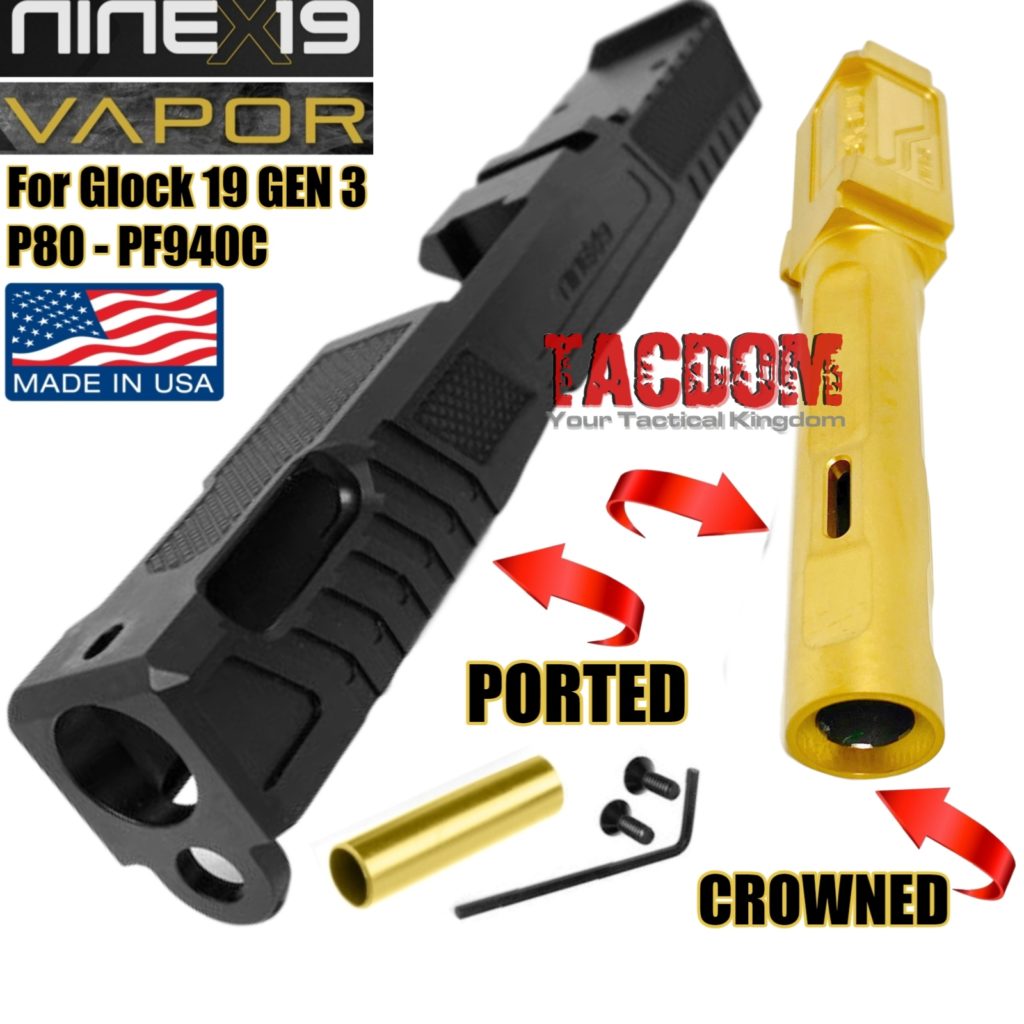 NINEX19 VAPOR Ported Slide & Ported GOLD Barrel COMBO – Glock 19 Gen 3 ...