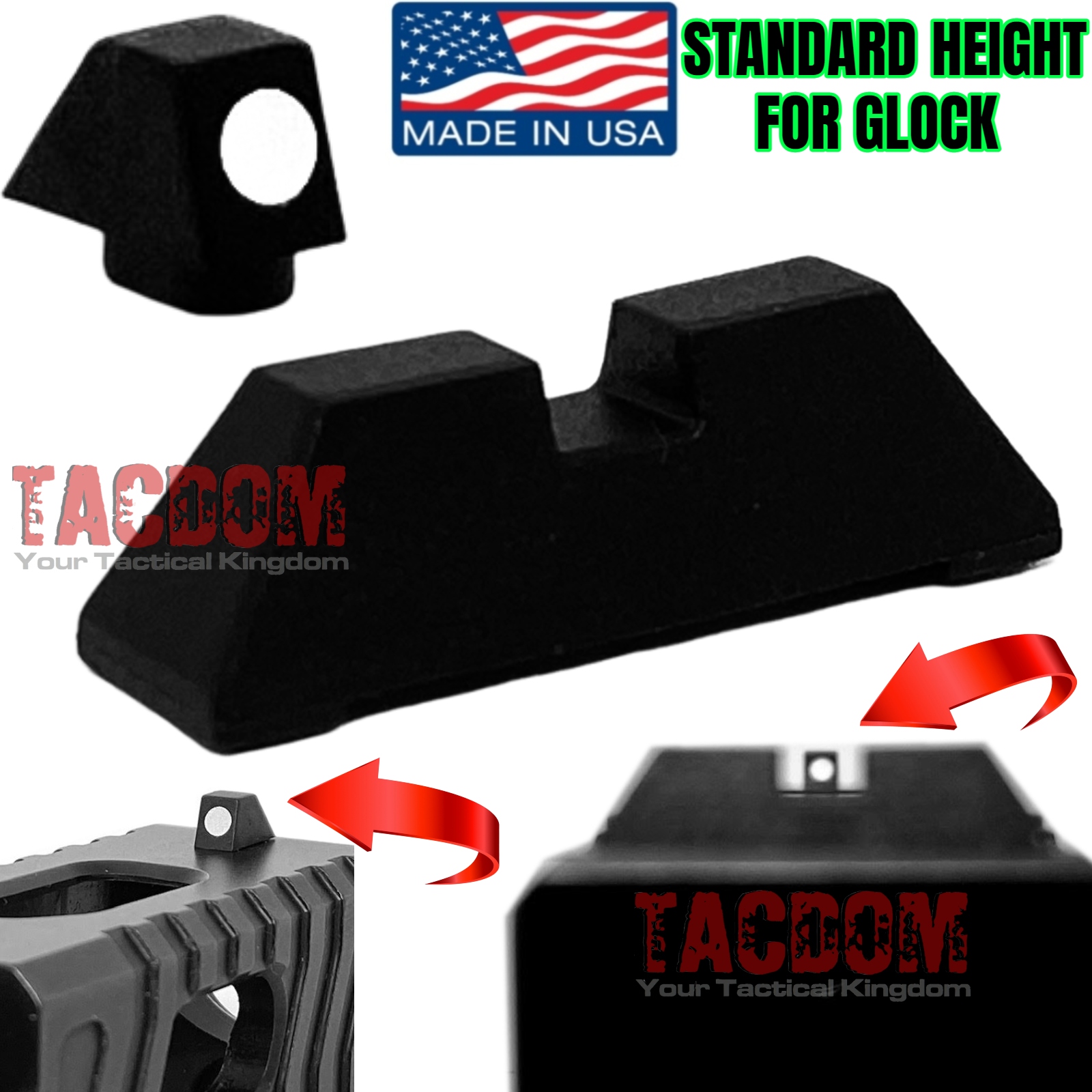USA MADE Standard Height Polymer Sights for Glock WHITE DOT FRONT – TACDOM