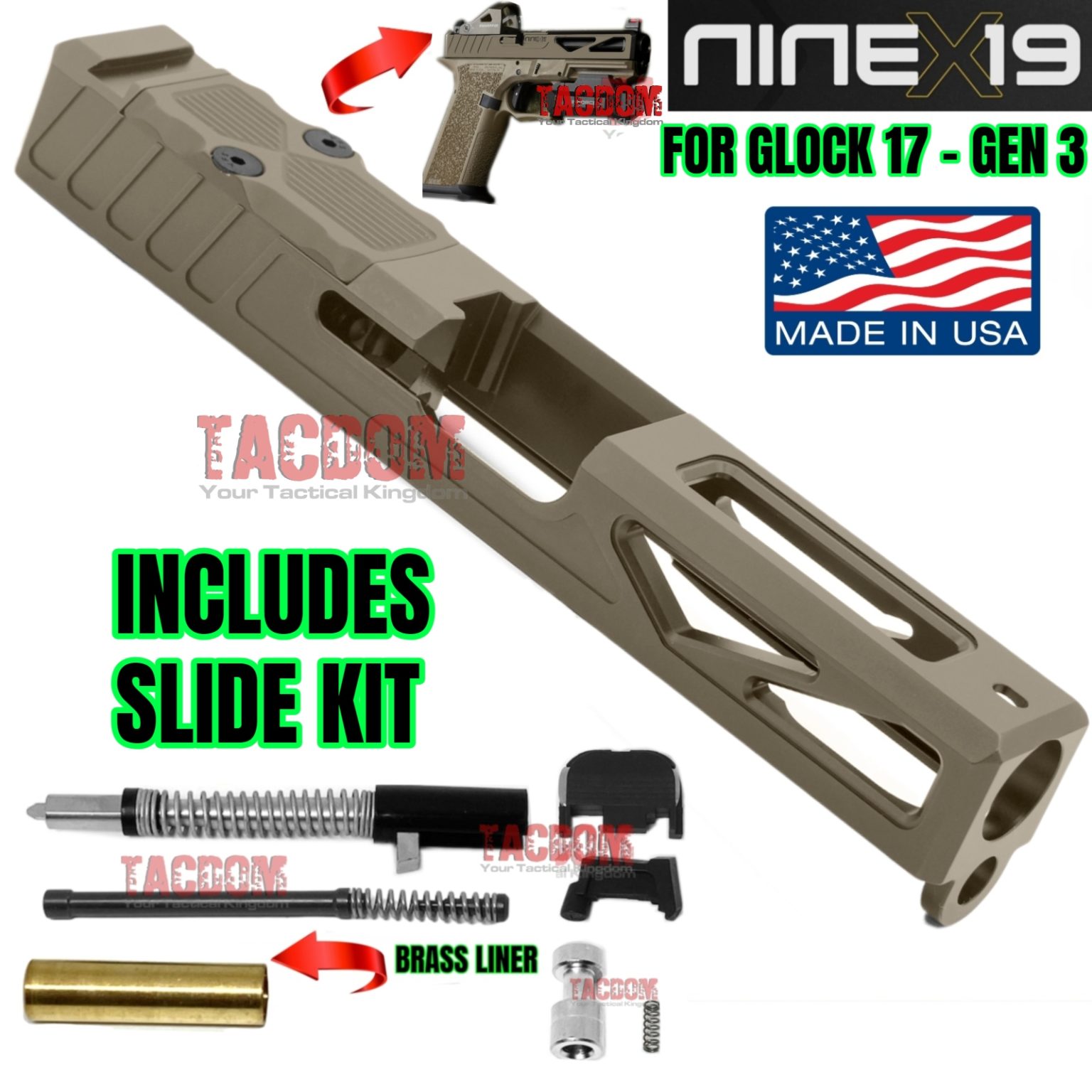 NINEX19 Vapor Ported FDE Slide & Ported Barrel + PARTS COMBO – Glock 17 ...