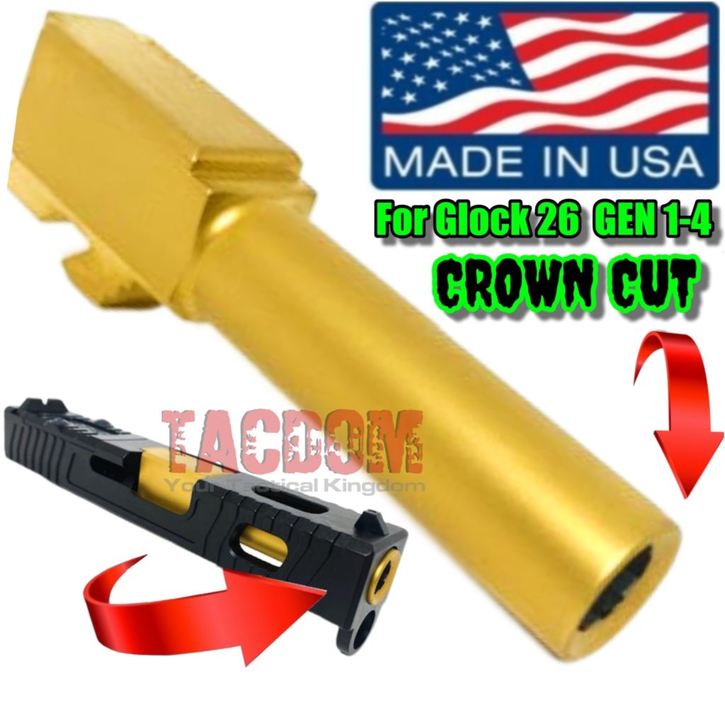 GOLD TITANIUM TIN STAINLESS STEEL FLUSH CROWN Barrel for Glock 43 43x ...