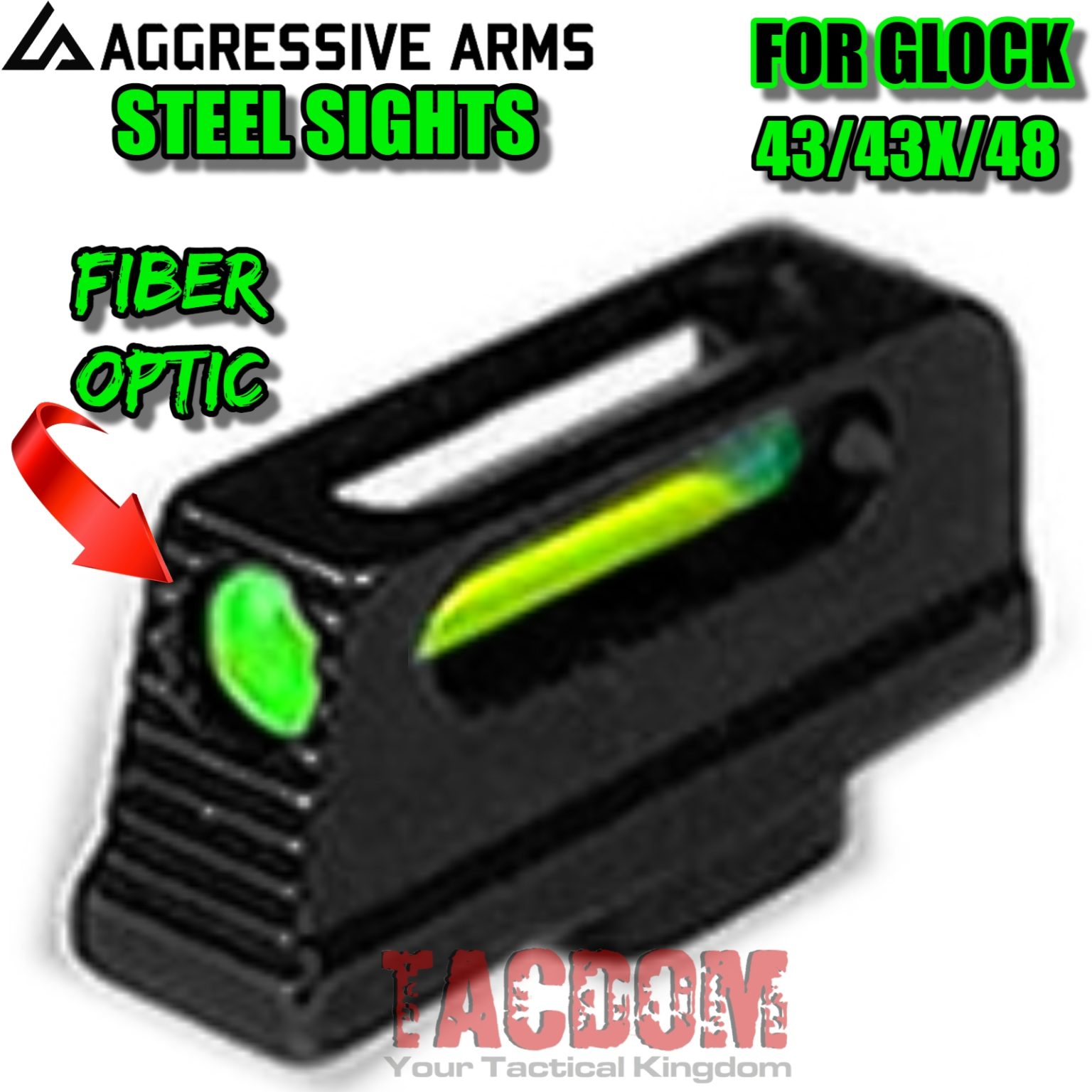 AGGRESSIVE ARMS “STEEL” Standard Height FIBER OPTIC Sights for Glock 43 ...