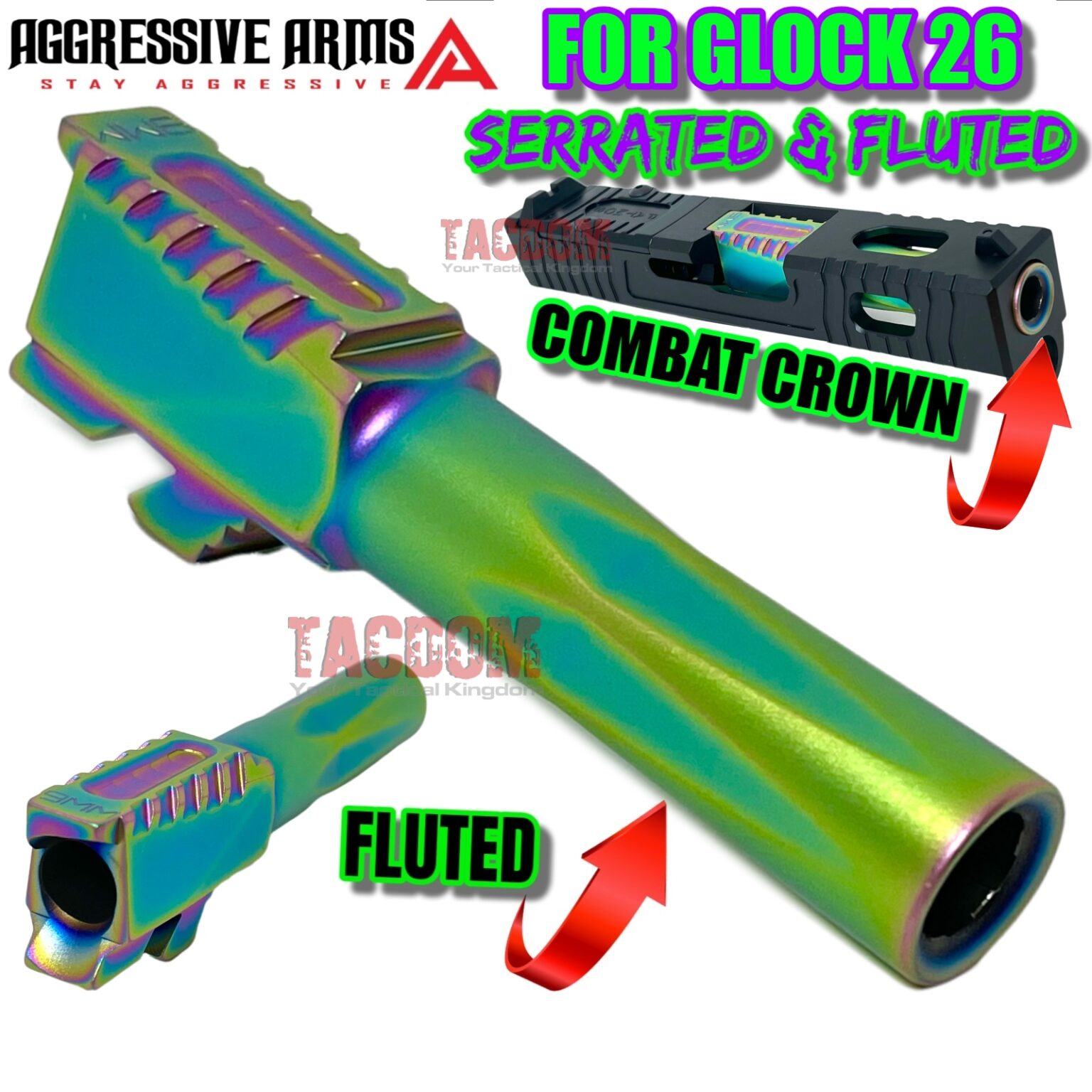 AGGRESSIVE ARMS Black PVD RMR SLIDE & RAINBOW PORTED Barrel For Glock ...