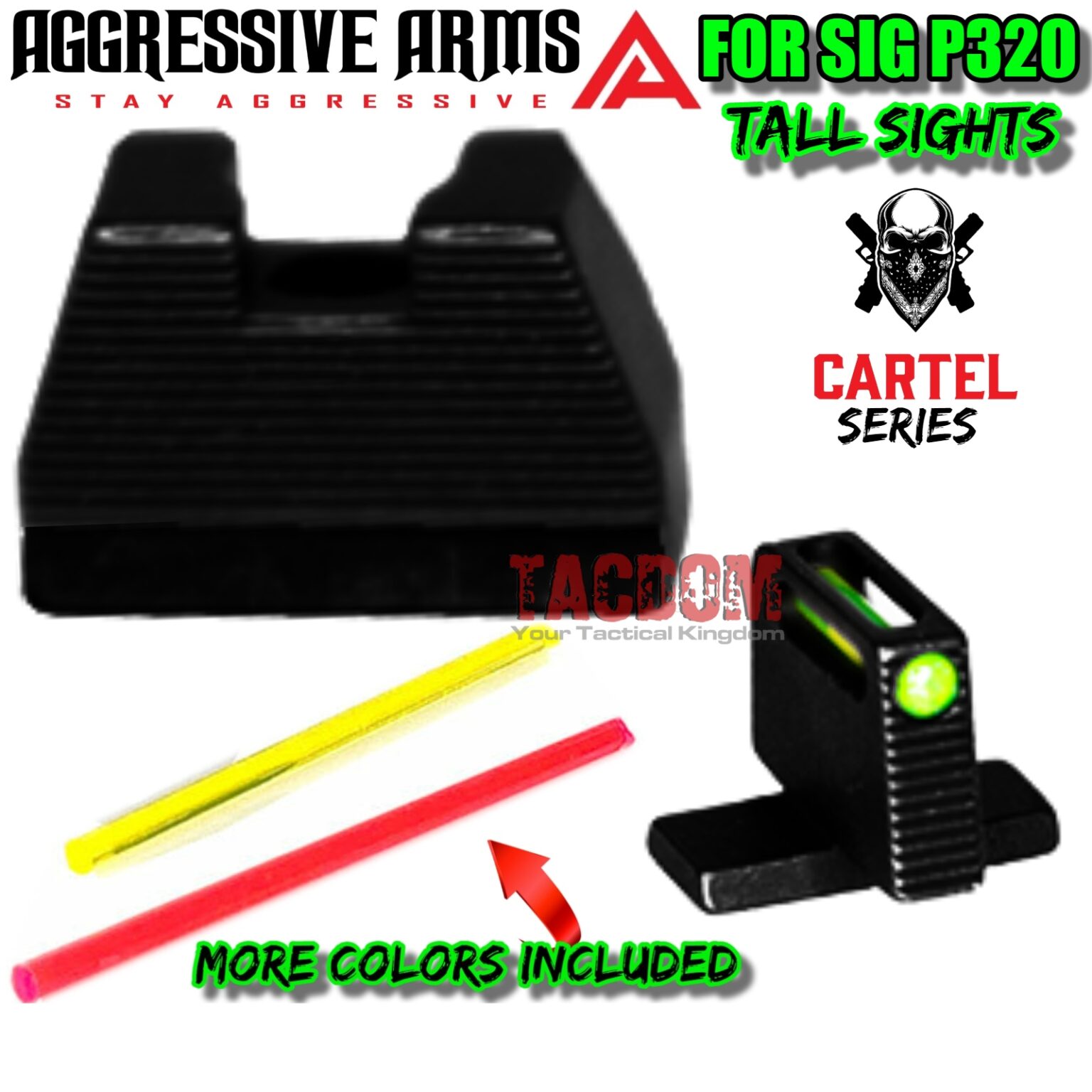 AGGRESSIVE ARMS “STEEL” TALL SUPPRESSOR Height FIBER OPTIC Sights for ...