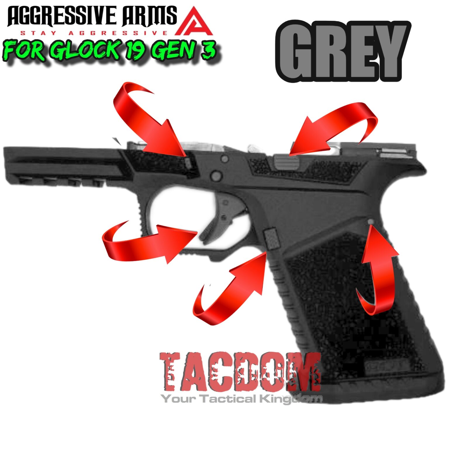 AGGRESSIVE ARMS USA GREY GRAY Upper Slide and Lower Parts Kit for Glock ...