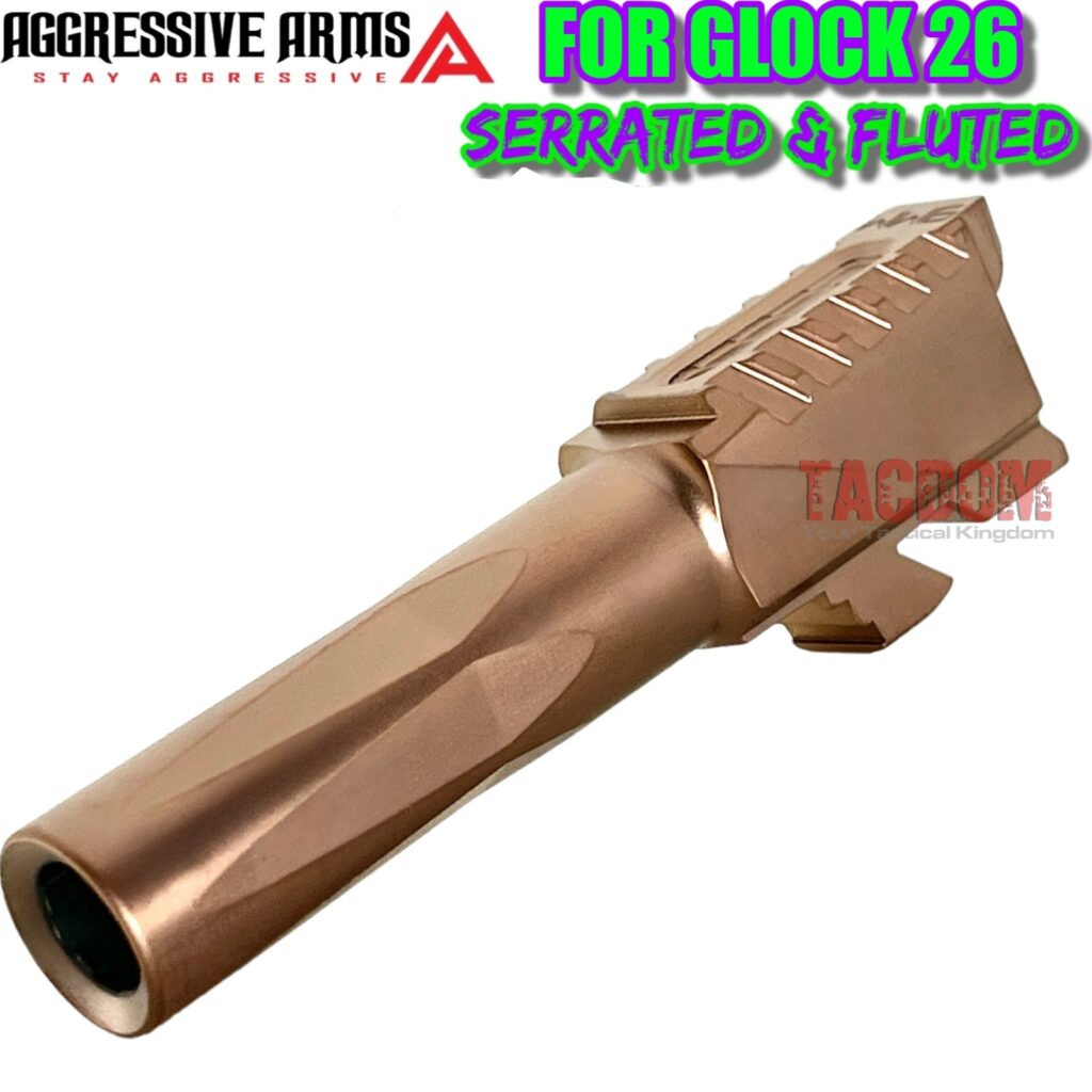 AGGRESSIVE ARMS SERRATED & FLUTED Barrel for Glock 26 GEN 1-4 ROSE ...